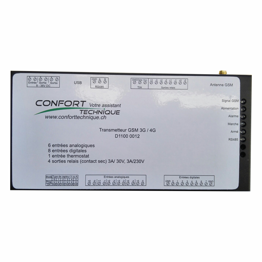 Transmetteur GSM 6 entrées analogiques / 8 entrées digitales / 1 entrée ...