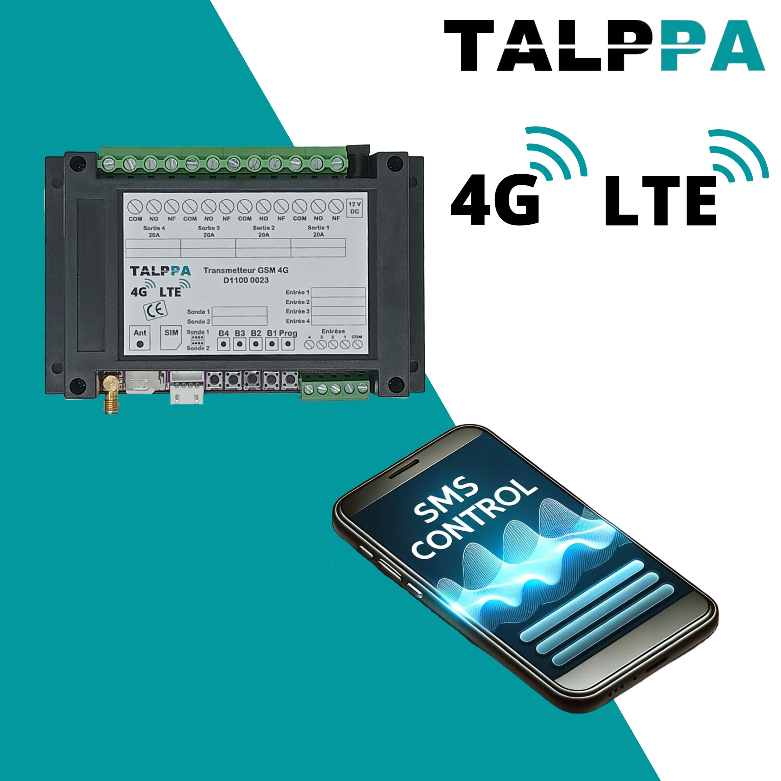 Transmetteur GSM 4G LTE 4 entrées – 4 sorties relais 20A + Sondes | BLF CONNECT